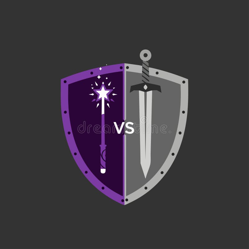 Magic Wand Vs Sword Shield Graphic Design Stock Vector - Illustration ...