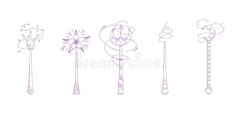 Magic Wands Doodle Set. Fairytale Element in Sketch Style Stock Vector ...