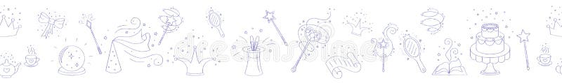 Magic Wands and Elements Doodle Seamless Border. Fairytale Element in ...