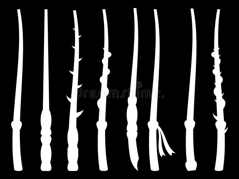 Magic Wands. Silhouette on a Black Background. Wizard Tool Stock Vector ...