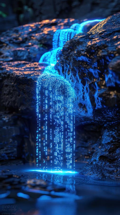 Magic Waterfall of Blue Lights, Vertical Orientation Stock Image ...