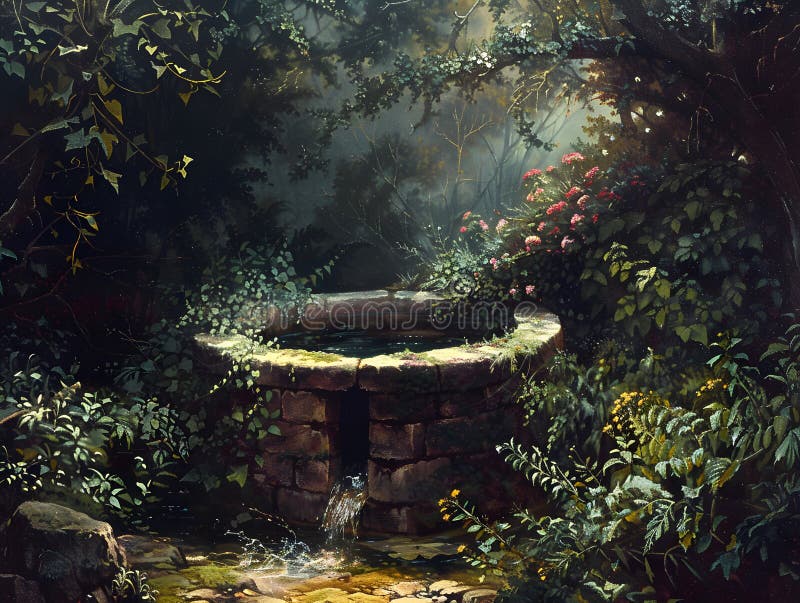 Magic Well in an Overgrown Garden Stock Illustration - Illustration of ...