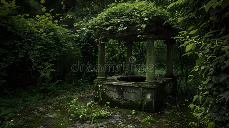 Magic Well in an Overgrown Garden Stock Illustration - Illustration of ...