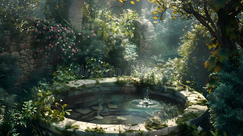 Magic Well in an Overgrown Garden Stock Illustration - Illustration of ...