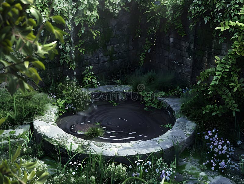 Magic Well in an Overgrown Garden Stock Illustration - Illustration of ...
