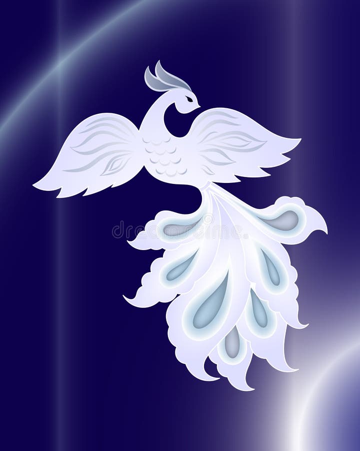 Magic White Bird on Dark Blue Background Stock Illustration ...