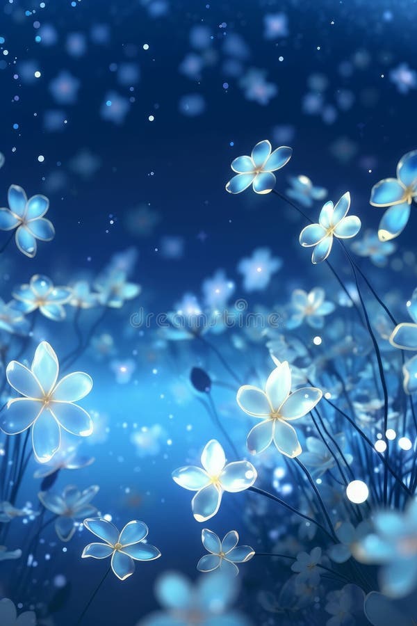 Magic White Flower on Blue Spectrum in the Dark Like a Dream Created ...