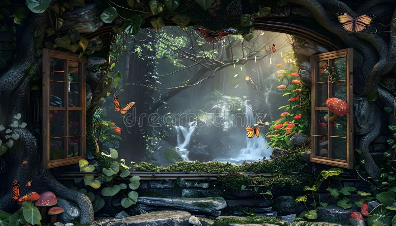 Magic window in forest stock illustration. Illustration of crop - 312607415