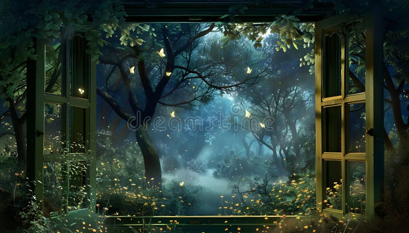 Magic window in forest stock illustration. Illustration of building ...