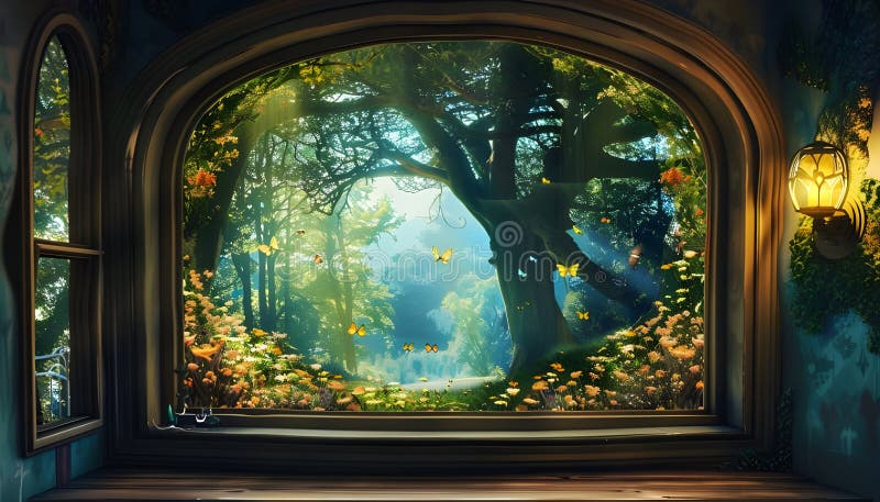 Magic window in forest stock illustration. Illustration of magic ...