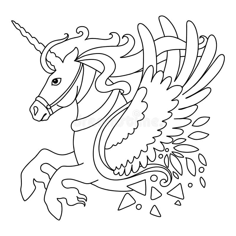 Magic Winged Unicorn Coloring Template Vector Illustration Stock Vector ...
