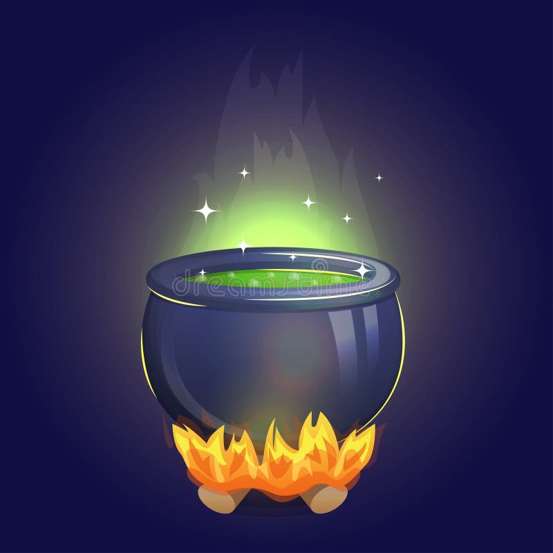 Magic Witch Alchemy Cauldron on Fire Stock Vector - Illustration of ...