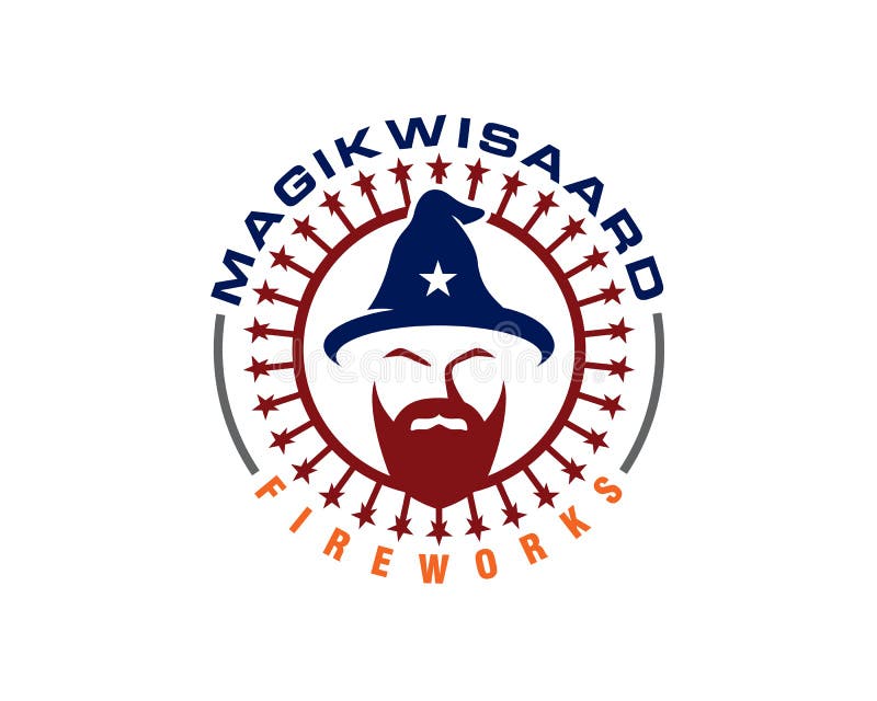 Magic Wizard Head with Beard and Star Hat in Fireworks Emblem Logo ...