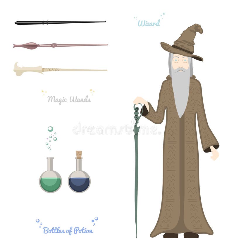 Magic Wizard with Stones and Things Magical,crystal Ball , Wands ...