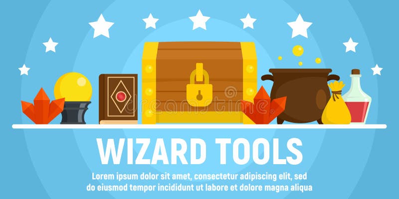 Magic Wizard Tools Concept Banner, Flat Style Stock Vector ...
