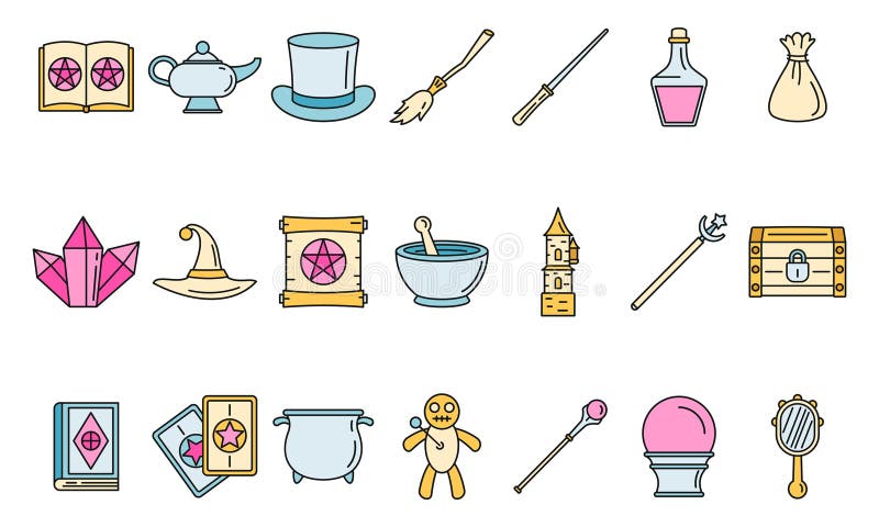 Magic Wizard Tools Icons Set Vector Color Stock Illustration ...