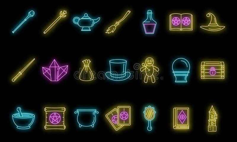 Magic Wizard Tools Icons Set Vector Neon Stock Illustration ...
