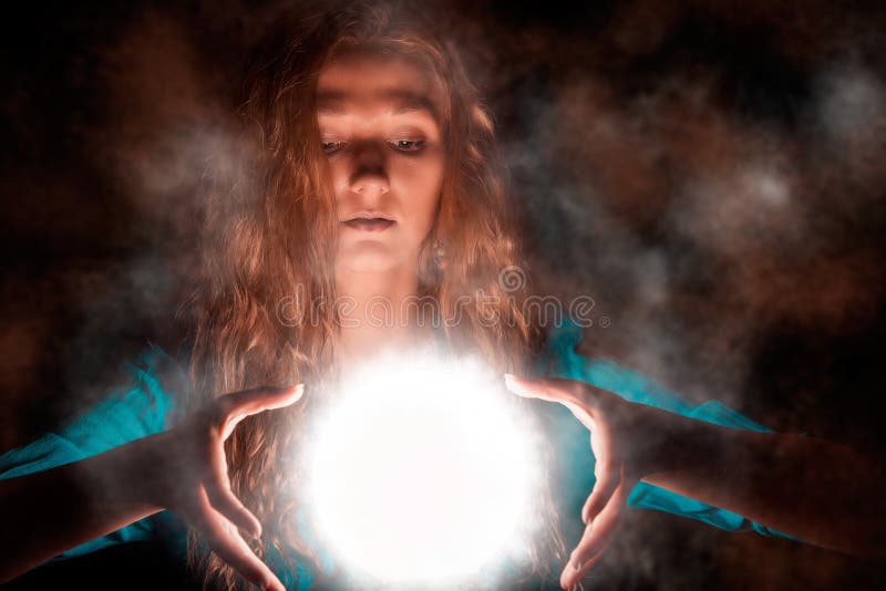 Magic Woman with Light Sphere Stock Photo - Image of cute, hands: 34361386