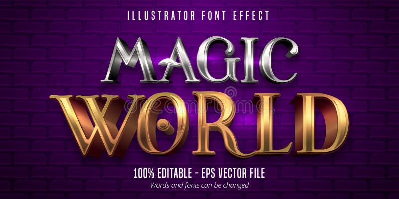 Magic World Text, 3d Gold and Silver Metallic Style Editable Font ...