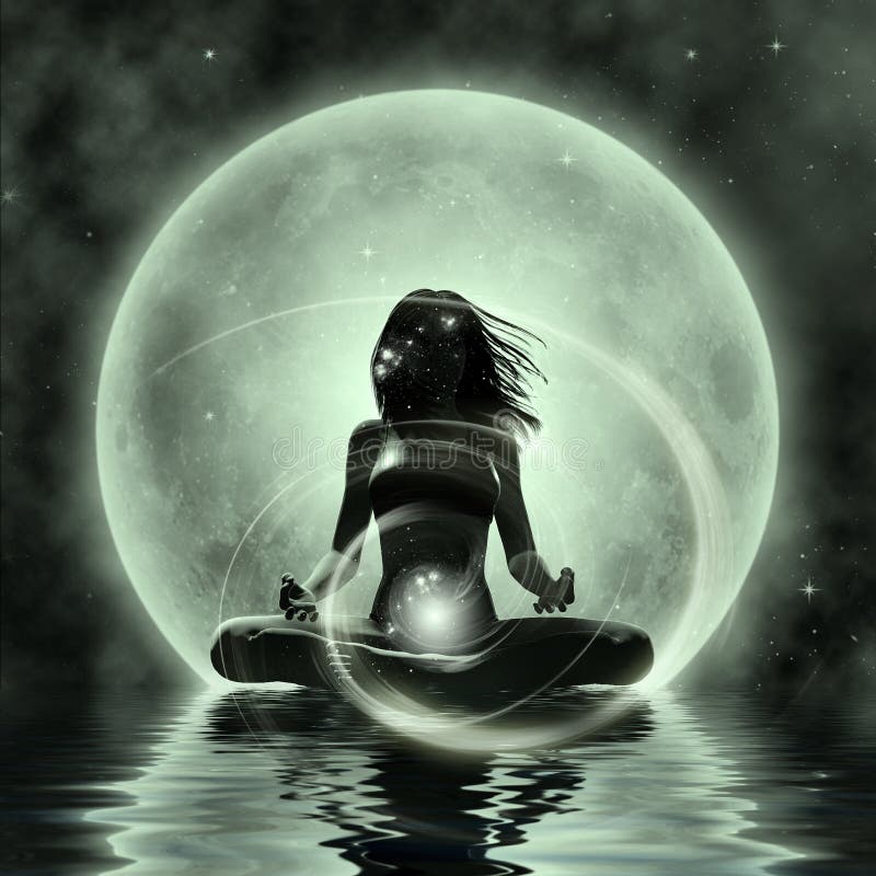 Magic Yoga - Moonlight Meditation Stock Illustration - Illustration of ...