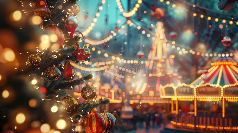 Magical Abstract Background of a Christmas Amusement Park with Blurred ...