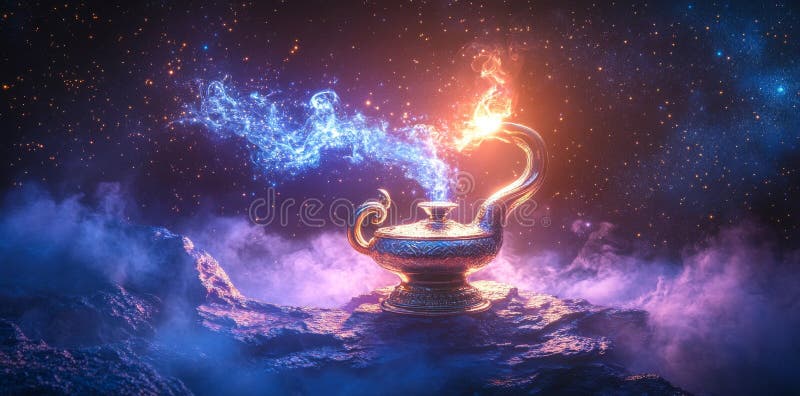 The Magical Aladdin Lamp Casts an Ethereal, Sparkling Mist into the ...