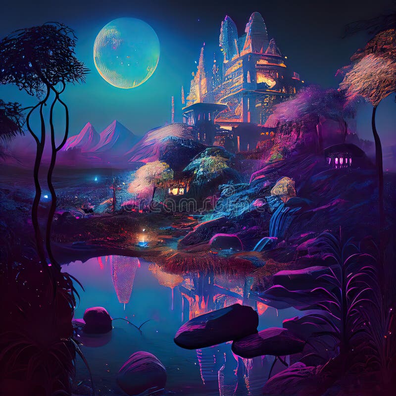 Magical Ancient Trippy Paradise - Ai Generated Stock Illustration ...
