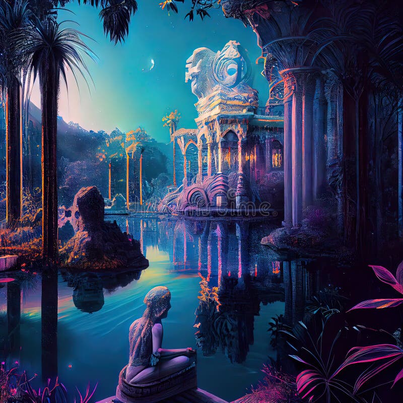 Magical Ancient Trippy Paradise - Ai Generated Stock Illustration ...