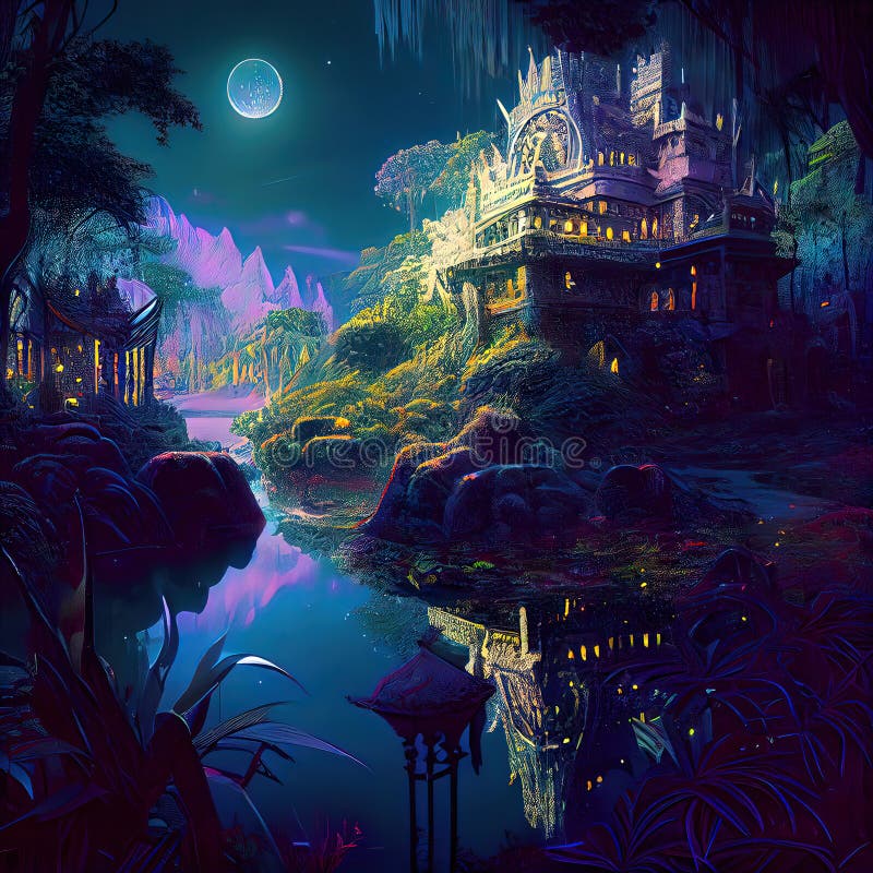 Magical Ancient Trippy Paradise - Ai Generated Stock Illustration ...