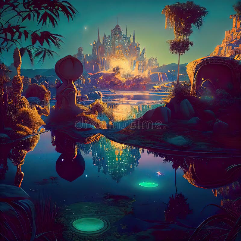 Magical Ancient Trippy Paradise - Ai Generated Stock Illustration ...