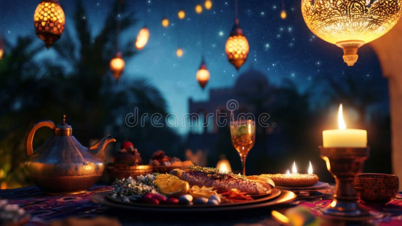 Magical Arabian Night Festive Dinner Table Setting Under Starlit Sky ...