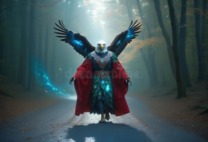 Magical Autumn Forest, Eagle Hunter Stock Illustration - Illustration ...