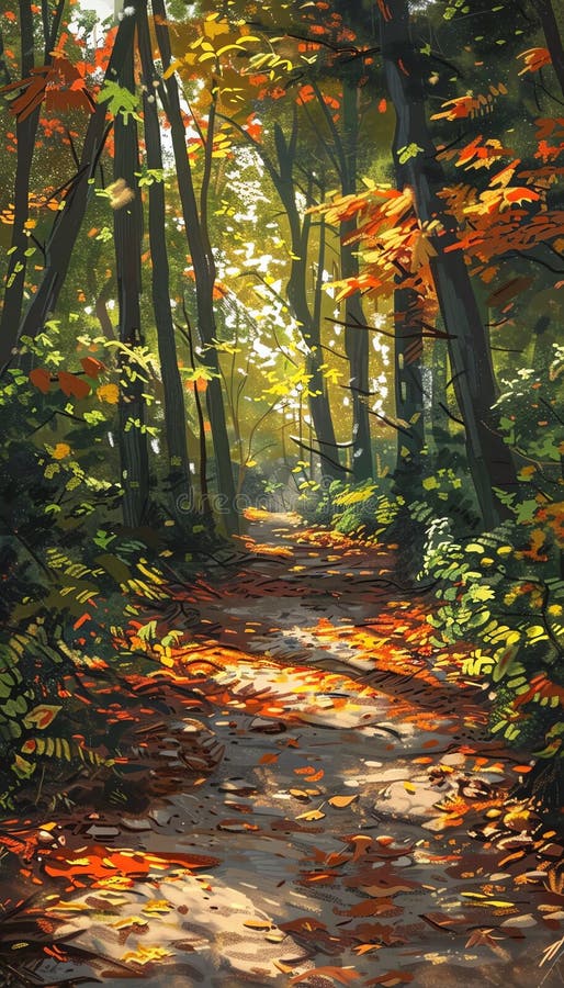 Magical Autumn Forest Path. Sunlight through Colorful Trees Stock Photo ...