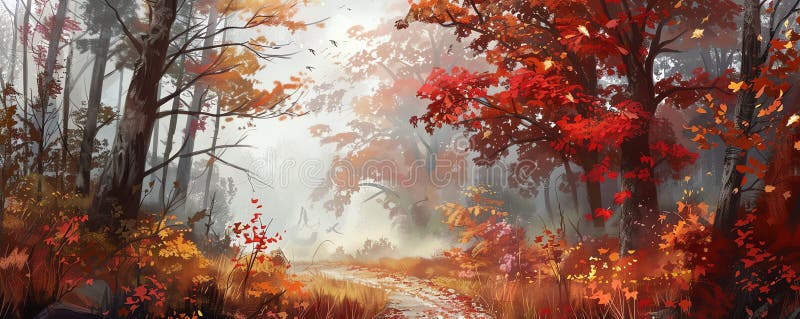 Magical Autumn Forest Path. Tranquil Fall Landscape with Colorful Trees ...