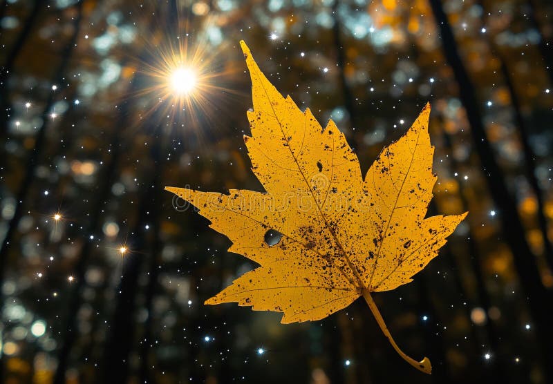 Magical Autumn Maple Leaf with Sunburst and High Quality Image Stock ...
