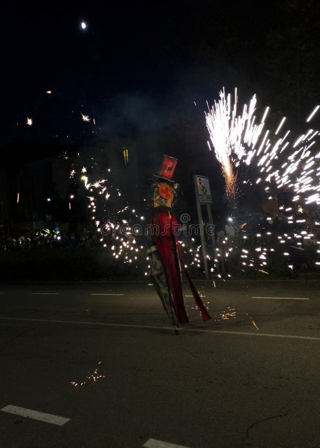 Magical Autumn Parade Hervas Fireworks Man with Stilts 4 Editorial ...