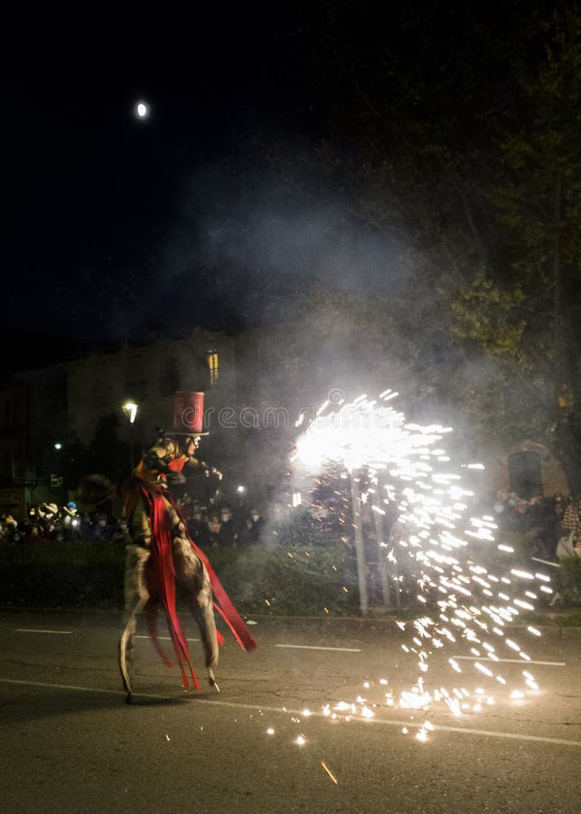 Magical Autumn Parade Hervas Fireworks Man with Stilts 3 Editorial ...
