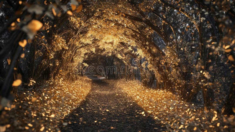 Magical Autumn Pathway Framed by Golden Leaved Trees Creating a Scenic ...