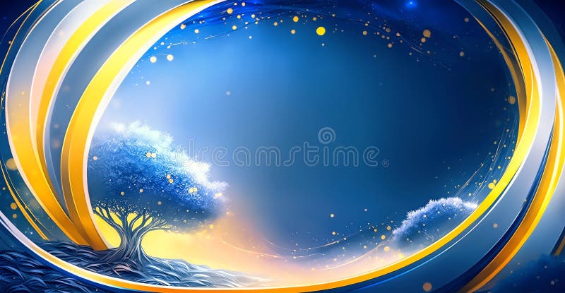 Magical Background with an Airy Mystical Forest in Blue and Gold Tones ...