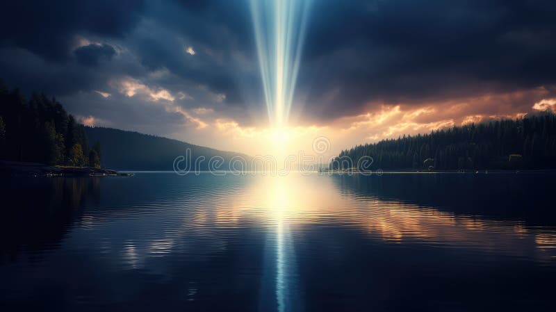 Magical beam of light stock illustration. Illustration of lake - 373421857