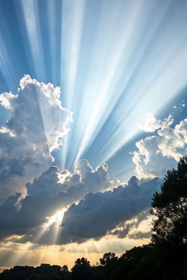 Magic Solar Beams Coming Out Across Clouds Stock Illustration ...