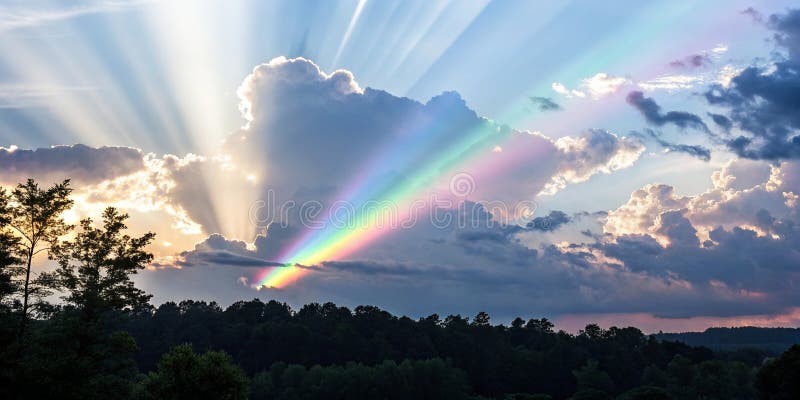 Magic Solar Beams Coming Out Across Clouds Stock Illustration ...