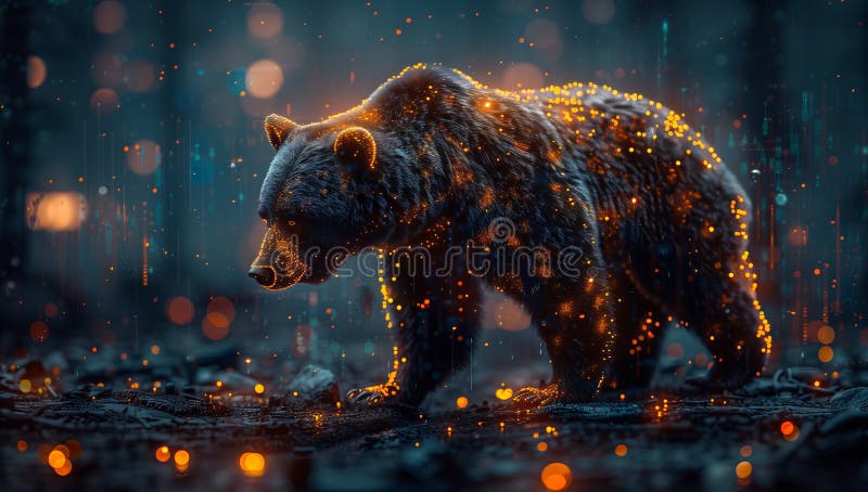 Enchanted Bear with Glowing Spots in Mystical Forest, Creating Surreal ...