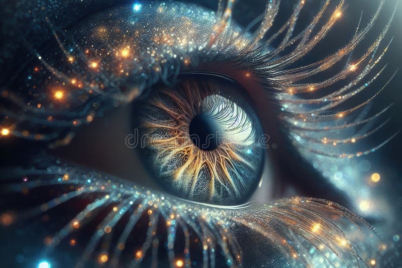 Magical and Beautiful Human Eye Close-up. Particles of Light on ...