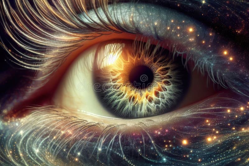 Magical and Beautiful Human Eye Close-up. Particles of Light on ...