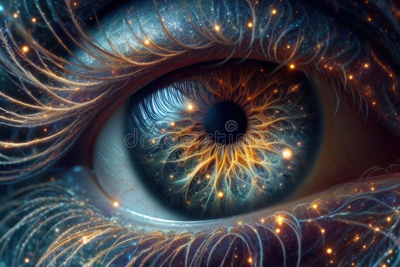 Magical and Beautiful Human Eye Close-up. Particles of Light on ...