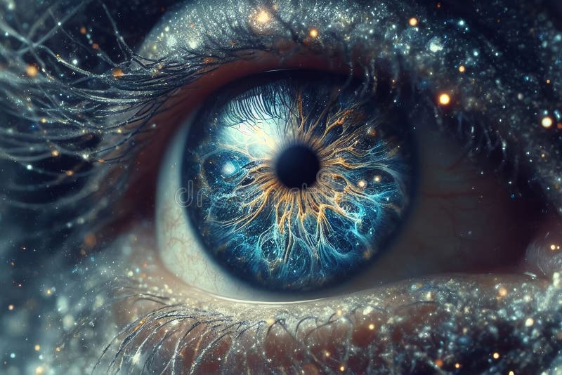Magical and Beautiful Human Eye Close-up. Particles of Light on ...