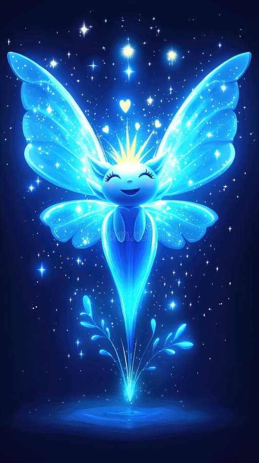 Magical Blue Fairy with Glowing Wings in a Starry Night Sky Stock Photo ...