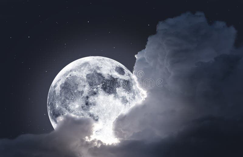 Magical Blue Fullmoon with Clouds Stock Photo - Image of moon, black ...