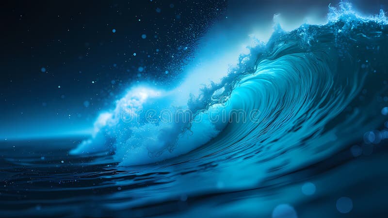 Magical Blue Wave Glowing Under the Starry Night Sky Stock Image ...